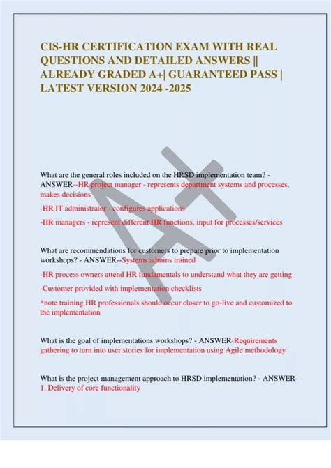 CIS HR CERTIFICATION EXAM WITH REAL QUESTIONS AND DETAILED ANSWERS ALREADY GRADED A