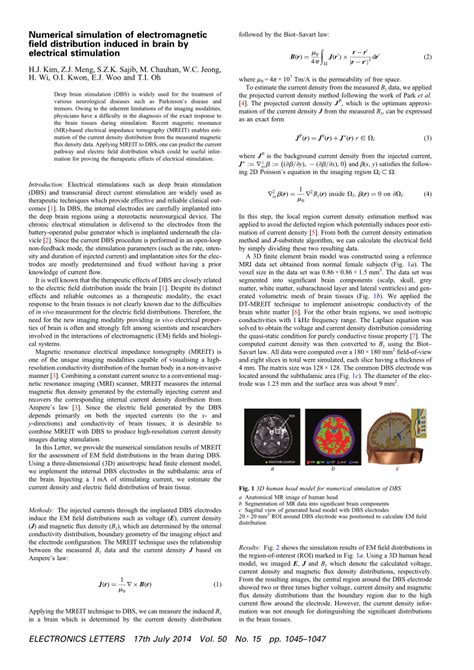 Pdf Numerical Simulation Of Electromagnetic Field Distribution Induced In Brain By Electrical