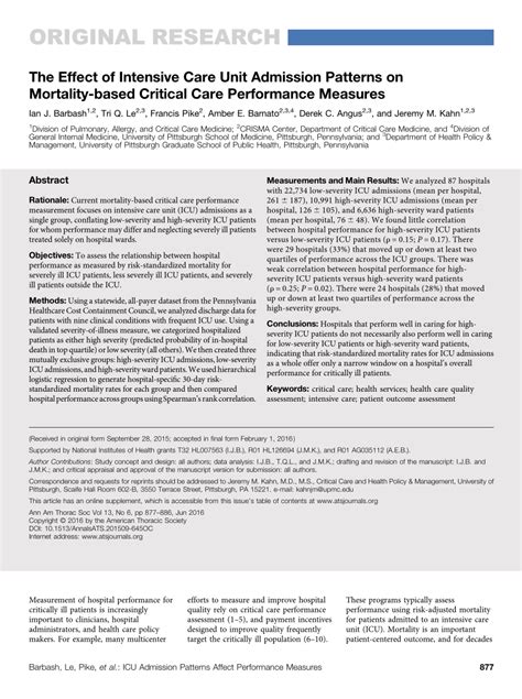 Pdf The Effect Of Icu Admission Patterns On Mortality Based Critical Care Performance Measures