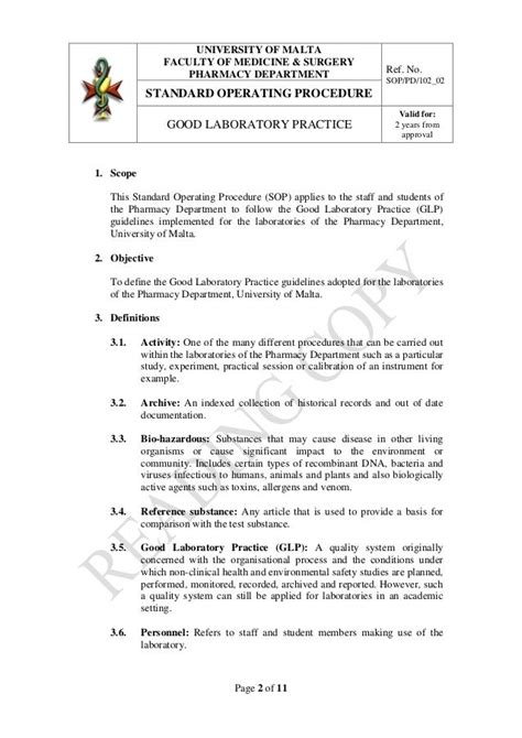 Good Laboratory Practice Sop