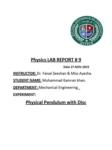 physics lab report 9 physical pendulum with disk pdf oscillation