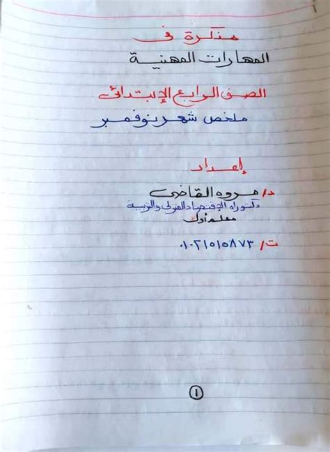 ملخص شهر نوفمبر في المهارات المهنية للصف مدرس اول