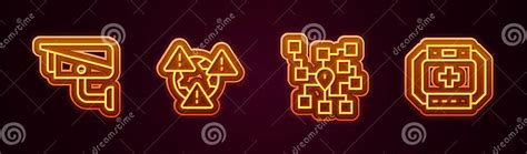 Set Line Security Camera Earth With Exclamation Mark Neural Network