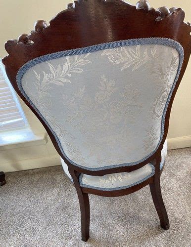 Original Victorian Rococo Hand Carved Walnut Chair Tufted Damask