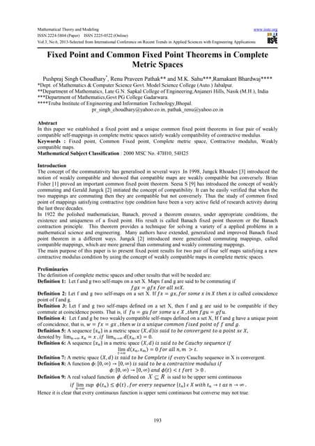 Fixed Point And Common Fixed Point Theorems In Complete Metric Spaces Pdf