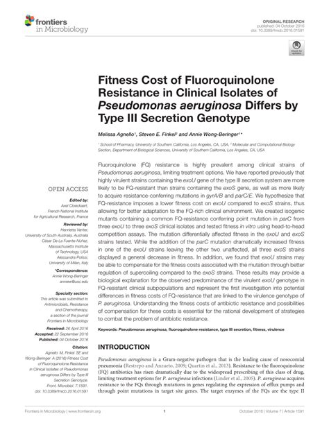 Pdf Fitness Cost Of Fluoroquinolone Resistance In Clinical Isolates