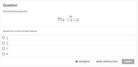 Solved Find The Following Limit Limx→09−−3x23x Select