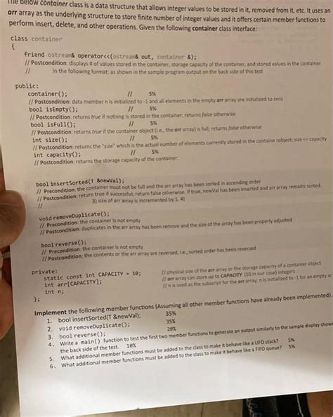 Solved Below Container Class Is A Data Structure That Allows