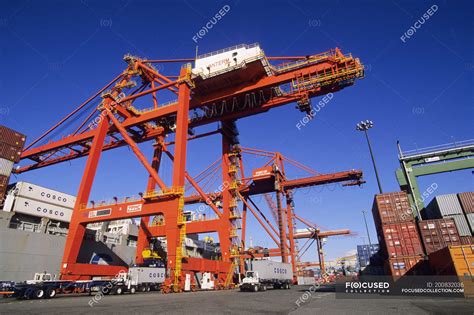 Terminal With Dock Crane Unloading Container Ship Port Of Vancouver British Columbia Canada
