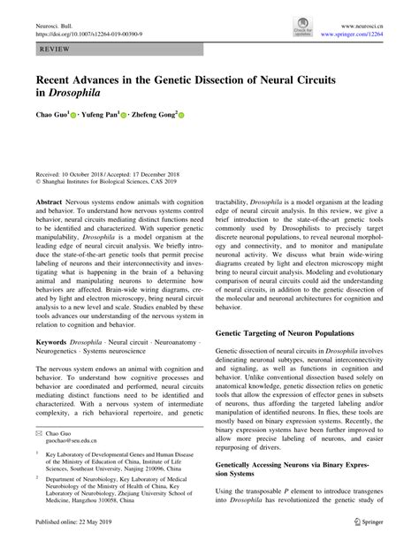 Pdf Recent Advances In The Genetic Dissection Of Neural Circuits In