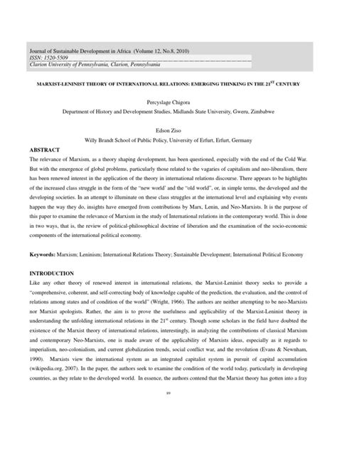 Marxist Leninist Theory Of International Relations Pdf Marxism Capitalism