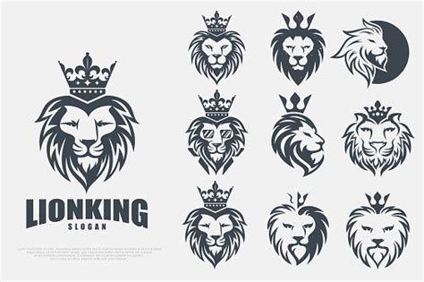 빈티지 사자 왕 로고 디자인 벽지 사자 머리와 왕관 엠블럼 아이콘 아트 벽지 벡터 일러스트 레이 션 갈기에 대한 스톡 벡터 아트