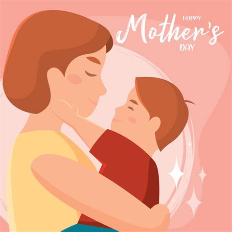 Linda Madre Abrazando A Su Hijo Feliz Día De La Madre Vector Vector