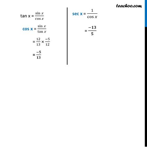 Example 7 If Cot X 5 12 X Lies In Second Quadrant