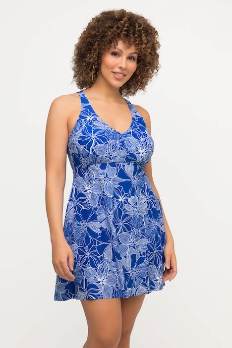 Blossom Print Skirted One Piece Swimsuit Royal Blue Ulla Popken