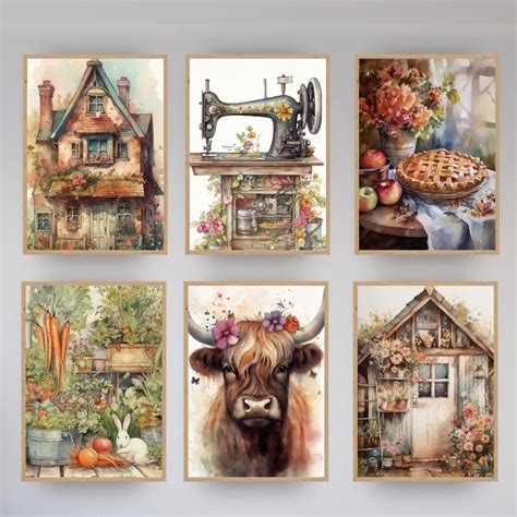 Cottagecore Wall Art Set Of 6 Prints Watercolor Style Floral Garden