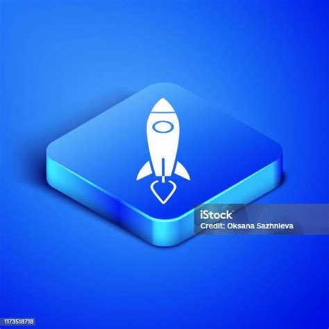 파란색 배경에 고립 된 화재 아이콘이있는 등각 투영 로켓 선박 우주 여행 파란색 사각형 버튼입니다 벡터 일러스트레이션 0명에 대한 스톡 벡터 아트 및 기타 이미지 Istock