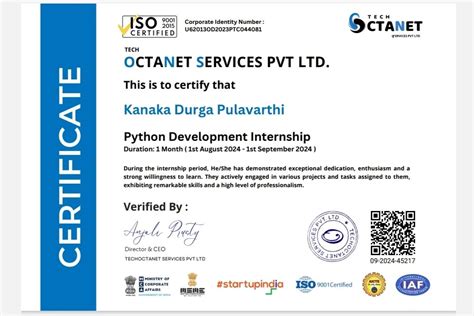 kanaka durga pulavarthy on linkedin python internship certification softwaredevelopment