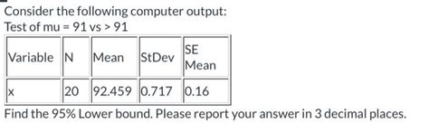 Solved Consider The Following Computer Output Test Of