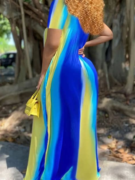 فستان كاجوال بمقاسات كبيرة ، فستان نسائي طويل بياقة مستديرة Temu Saudi