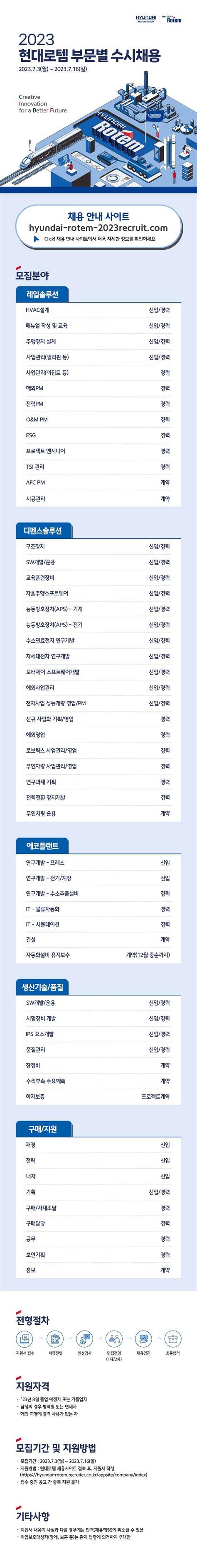 현대로템 채용공고 2023 부문별 수시채용 2023년 채용