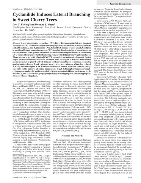 Pdf Cyclanilide Induces Lateral Branching In Sweet Cherry Trees