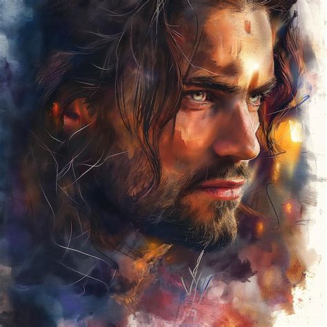 A Man With A Beard And Long Hair Is Painted In A Colorful Style