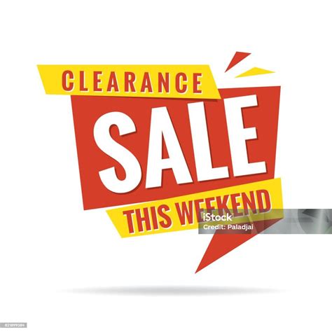 클리어런스 세일이 주말 노란색 빨간색 제목 디자인 배너 또는 포스터에 대 한 판매 및 할인 개념 벡터 일러스트입니다 계절에 대한 스톡 벡터 아트 및 기타 이미지 Istock