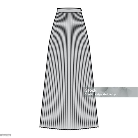 스커트 선레이 플리츠 맥시 테크니컬 패션 일러스트와 바닥 발목 길이 실루엣 원형 의 충만 하단 0명에 대한 스톡 벡터 아트 및 기타 이미지 Istock