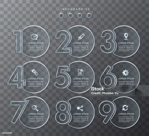벡터 인포 그래픽 디자인 Ui 템플릿 투명 유리 번호 라벨 및 아이콘 0명에 대한 스톡 벡터 아트 및 기타 이미지 0명 개념 그래픽 사용자 인터페이스 Istock