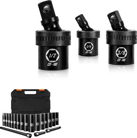 3pcs Swivel Universal Joint Socket Set 1 2 3 8 1 4 18pcs 1 2 Drive Impact Socket Set 10mm