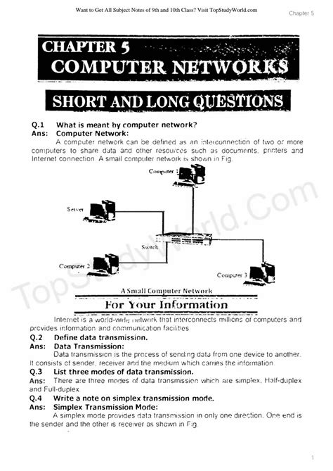 solution computer grade 9th chapter 5 computer networks notes exercise