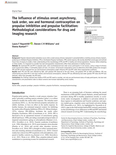Pdf The Influence Of Stimulus Onset Asynchrony Task Order Sex And Hormonal Contraception On
