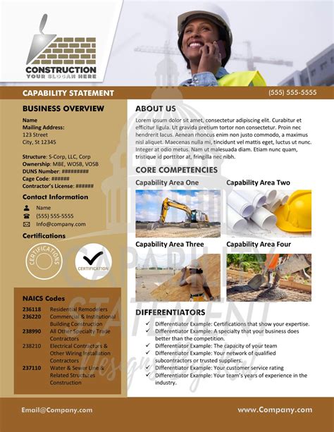 Modern Construction Company Capability Statement With Sub Capabilities