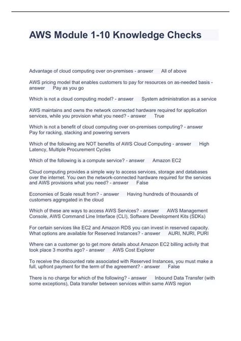 AWS Module 1 10 Knowledge Checks Questions And Answers 2023 AWS Stuvia US