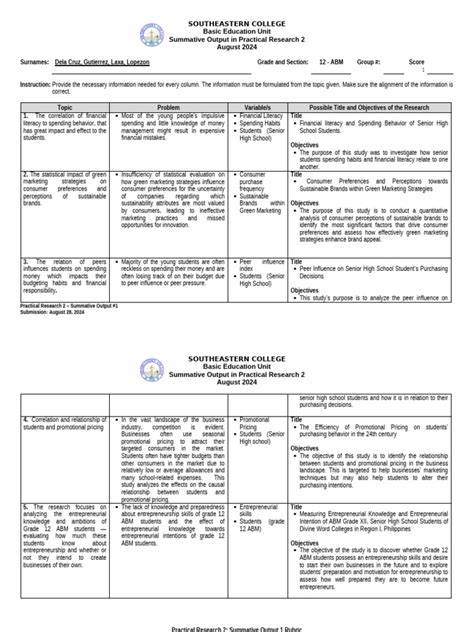 Pr2 First Summative Output Template 1 Pdf Consumer Behaviour