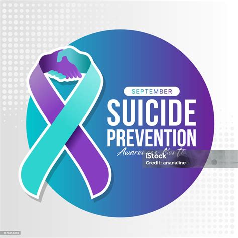 Suicide Prevention Awareness Month Text And Teal Purple Ribbon