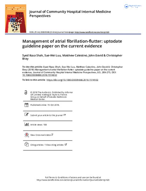Pdf Management Of Atrial Fibrillation Flutter Uptodate Guideline Paper On The Current
