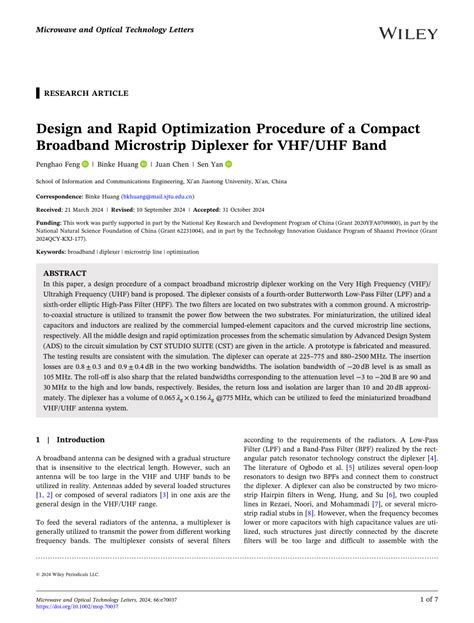 Design And Rapid Optimization Procedure Of A Compact Broadband Microstrip Diplexer For Vhf Uhf Band