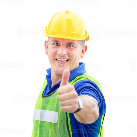 Retrato De Trabajador Hombre En Un Uniforme Demostración Pulgares