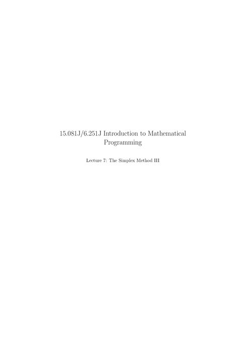 Lec07 Simplex Method Iii 15081j6 Introduction To Mathematical
