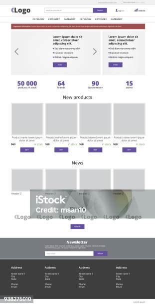 전자 상거래 웹사이트 템플릿 현대 벡터 평면 디자인 레이아웃 인터넷 비즈니스 웹 페이지 건설 현장에 대한 스톡 벡터 아트 및 기타 이미지 건설 현장 형판 웹사이트