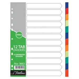 Treeline A4 Index Divider PVC Colour 12 Tab