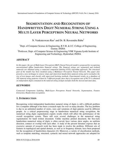 Segmentation And Recognition Of Handwritten Digit Numeral String Using