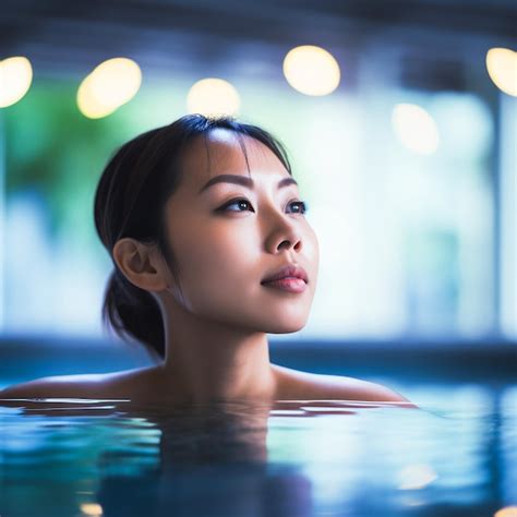 Premium Photo Young Asian Woman Is Floating In Pool Staring Up At