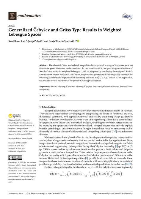Pdf Generalized Čebyšev And Grüss Type Results In Weighted Lebesgue