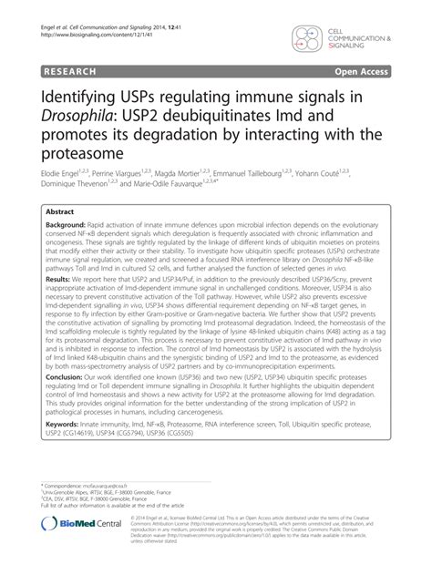 Pdf Identifying Usps Regulating Immune Signals In Drosophila Usp2