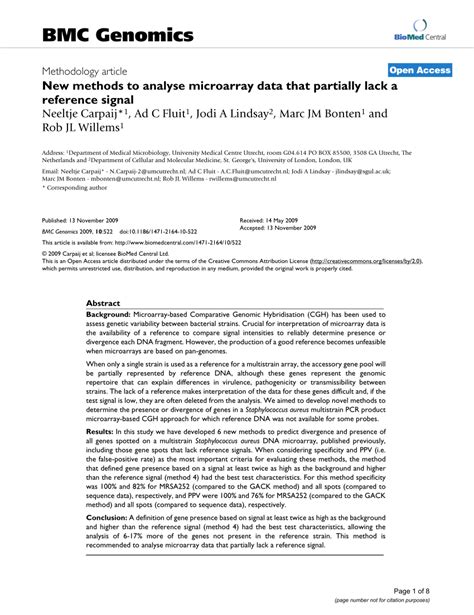 Pdf New Methods To Analyse Microarray Data That Partially Lack A