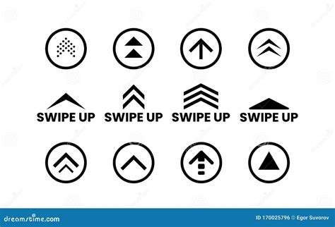 Swipe Up Set On White Backdrop Social Media Or Application Icons Black Buttons Collection