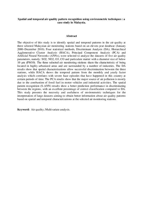 Pdf Spatial And Temporal Air Quality Pattern Recognition Using